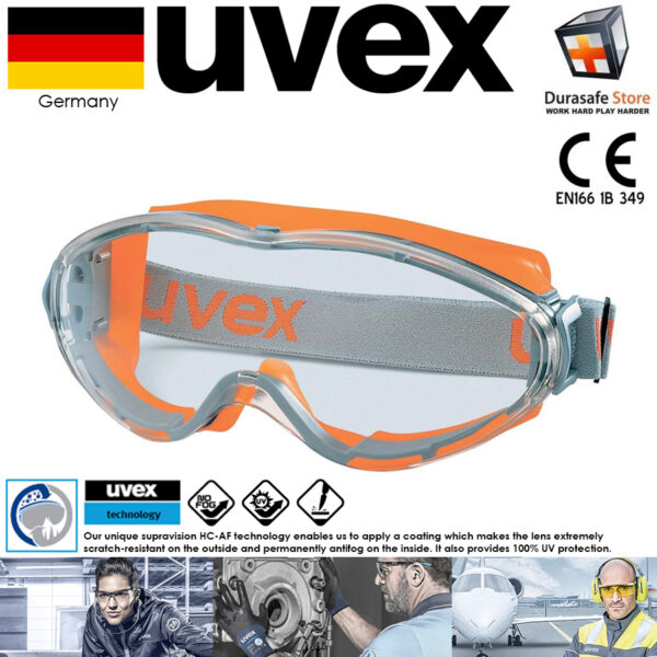UVEX 9302245 Ultrasonic Wide Vision Safety Goggle Orange Frame Clear ...