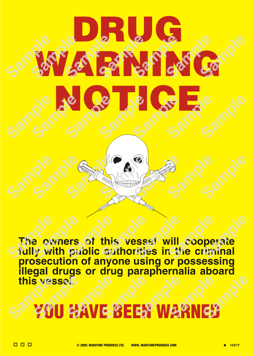 MARITIME PROGRESS - UK 1037WV Safety Poster for Drug Warning Notice ...