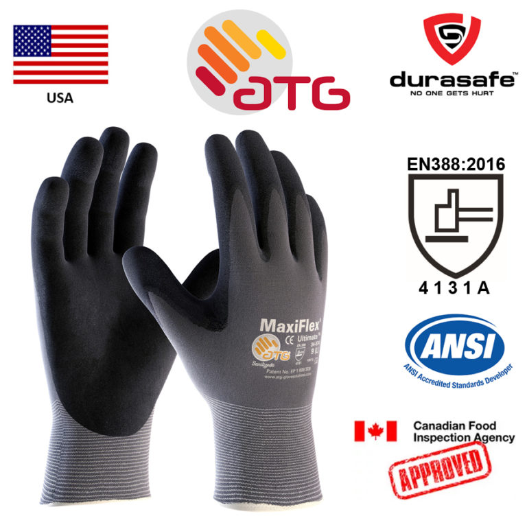 PIP ATG MaxiFlex Ultimate 34-874 Nitrile Coated Knit Nylon Glove Gray Size M-XL, USA - Durasafe Shop