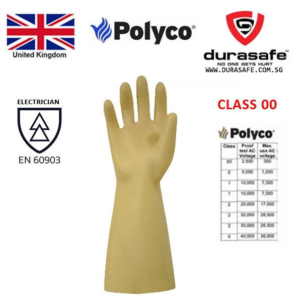 POLYCO RE00360 Electricians Gloves Class 00 Insulating 500v - Durasafe Shop
