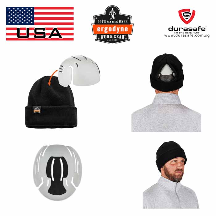 ERGODYNE 6811ZI Black Rib Knit Hat with Bump Cap Insert - Durasafe Shop