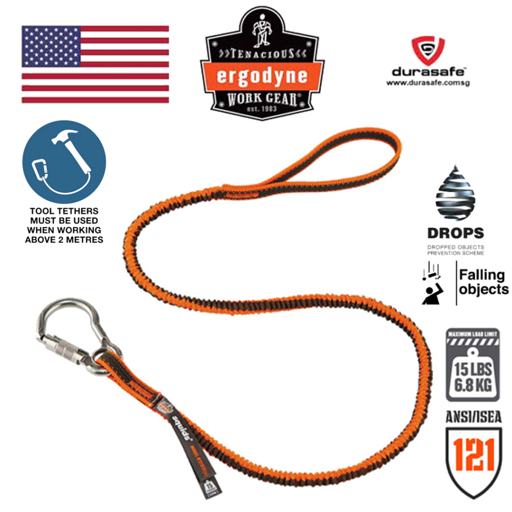 ERGODYNE 3101F(x) Squids Tool Lanyard - Stainless-Steel Carabiner and ...